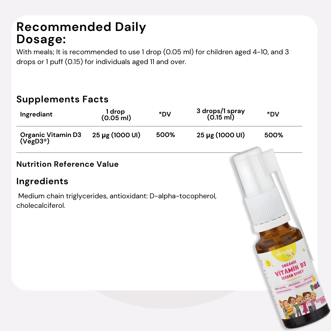 Vitago Kids Organic D3 Spray - 20 ml, Drops/Spray, 500IU, High Absorpt ...